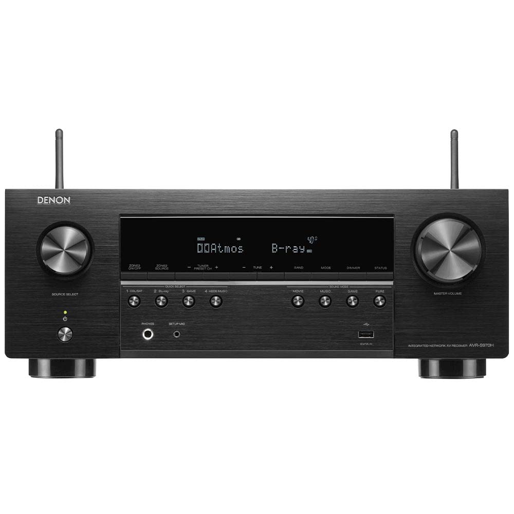 Denon AVR-S970H 8K Ultra HD 7.2 Channel (90Watt X 7) AV Receiver 2022 Model - Built for Gaming, Music Streaming, 3D Audio & Video, Alexa + HEOS, Black (Renewed)
