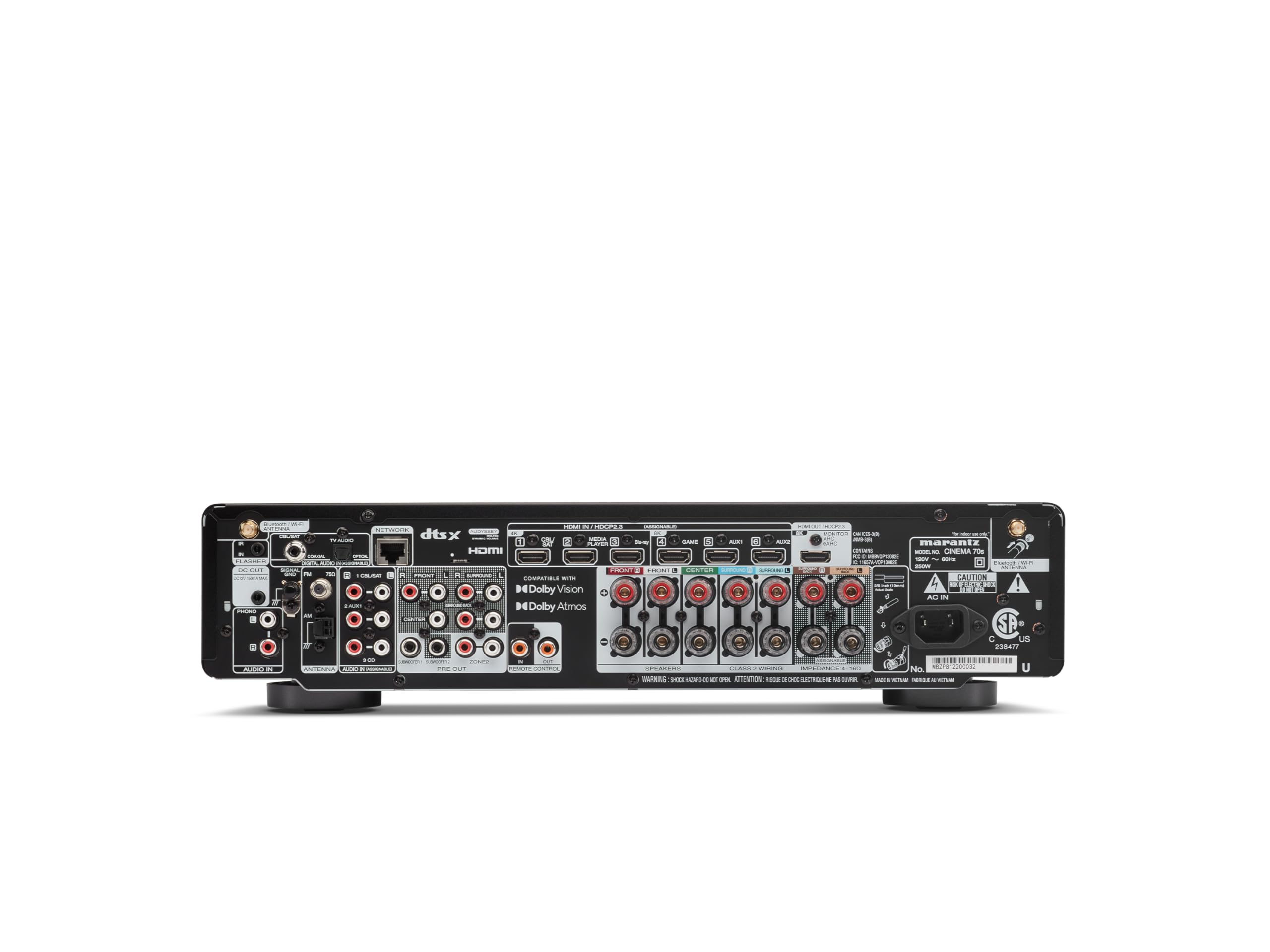 Marantz Cinema 70S 7.2-Ch Receiver (50W X 7) - 4K/120 and 8K Home Theater Receiver, Built-in Bluetooth, Wi-Fi & HEOS Multi-Room, Supports Dolby Atmos, DTS:X