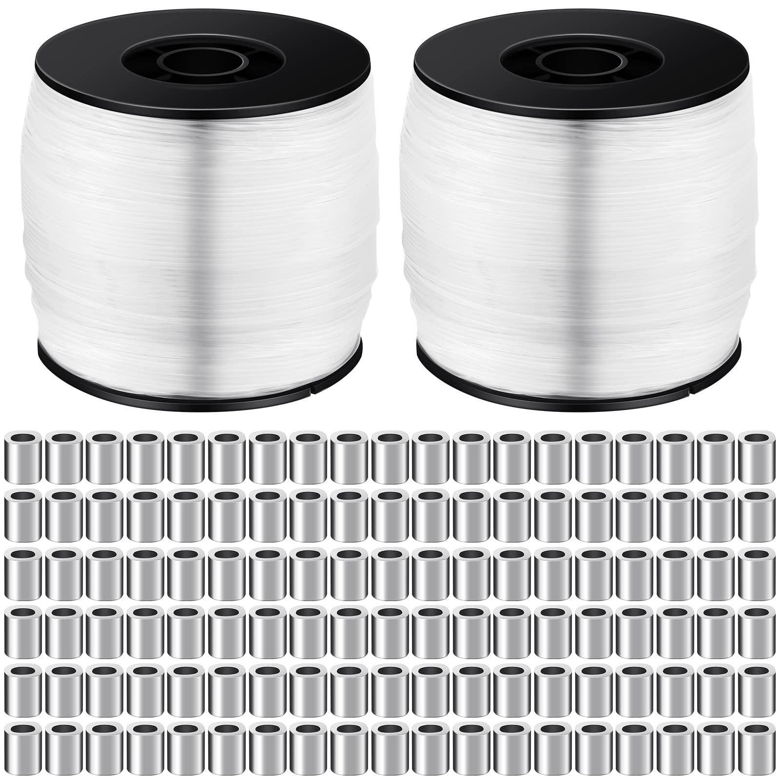 Sumind Strong Clear Picture Hanging Wire Invisible Picture Frame Fishing Wire up to 100 Lbs 656 Feet Monofilament Fishing Line with Aluminum Crimping Loop Sleeves(2 Roll,0.8 mm)
