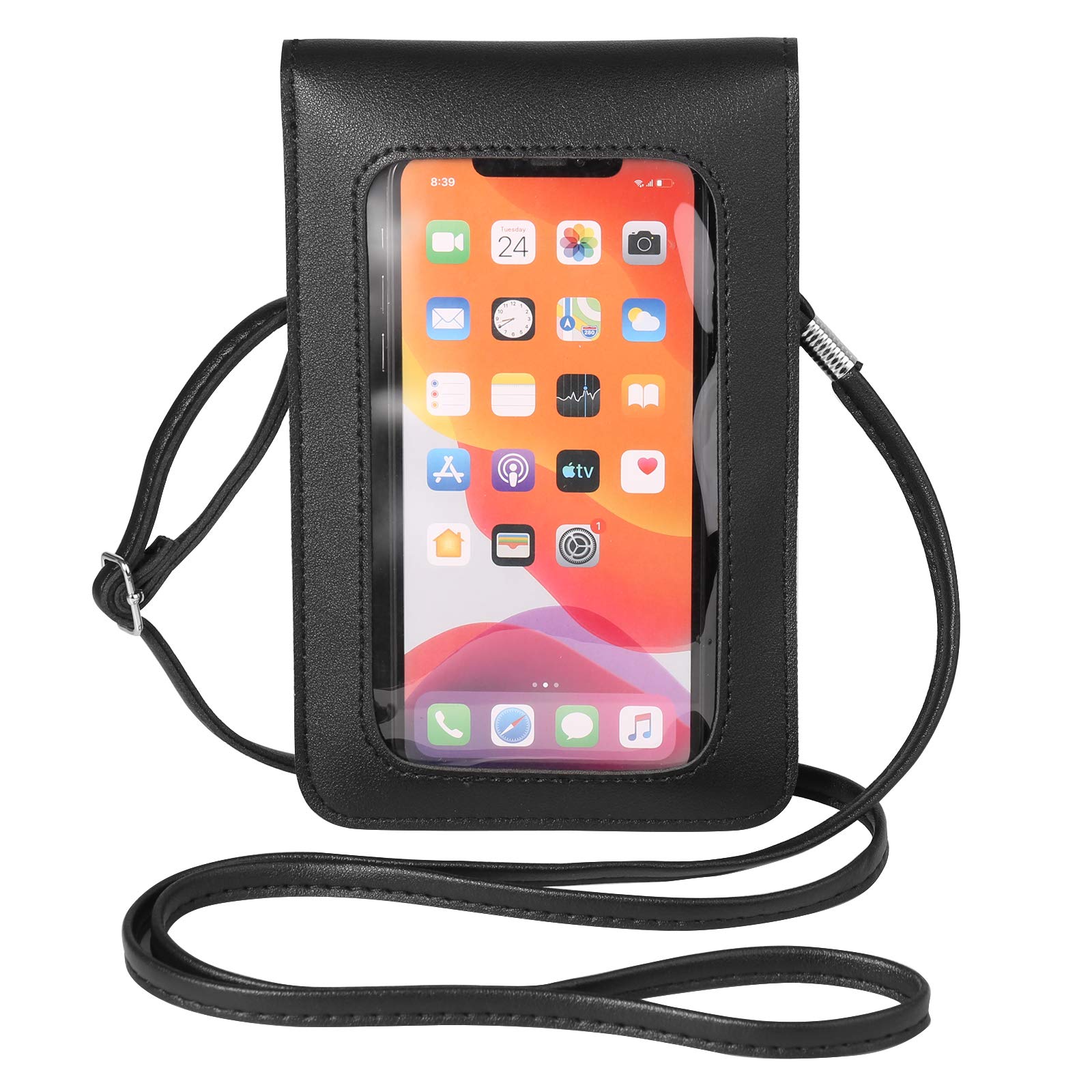 Bobrand Cell Phone Crossbody Bag for Women Shoulder Bags Touch Screen Wallet Purse with Clear Window(Black)