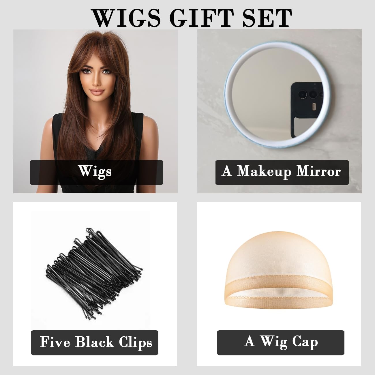 Doremiy Brown Wig with Bangs Natural Medium Length Straight Wigs for Women Heat Resistant Fiber Synthetic Wigs for Daily Cosplay