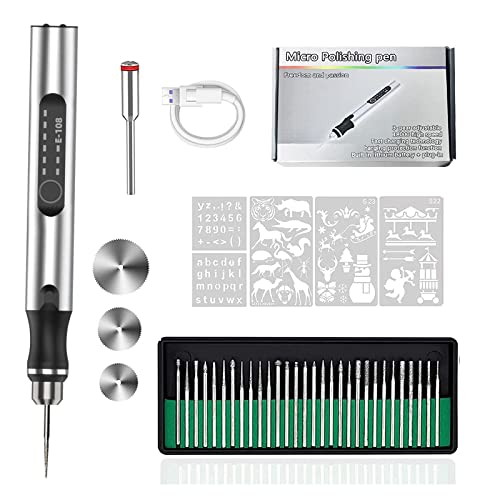KugobarNe Engraving Pen with 33 bits, USB Rechargeable Mini Engraver Pen for All Materials, Etcher Engraver Tool, Professional DIY Engraving Pen Cordless for Jewelry Glass Wood Stone Metal