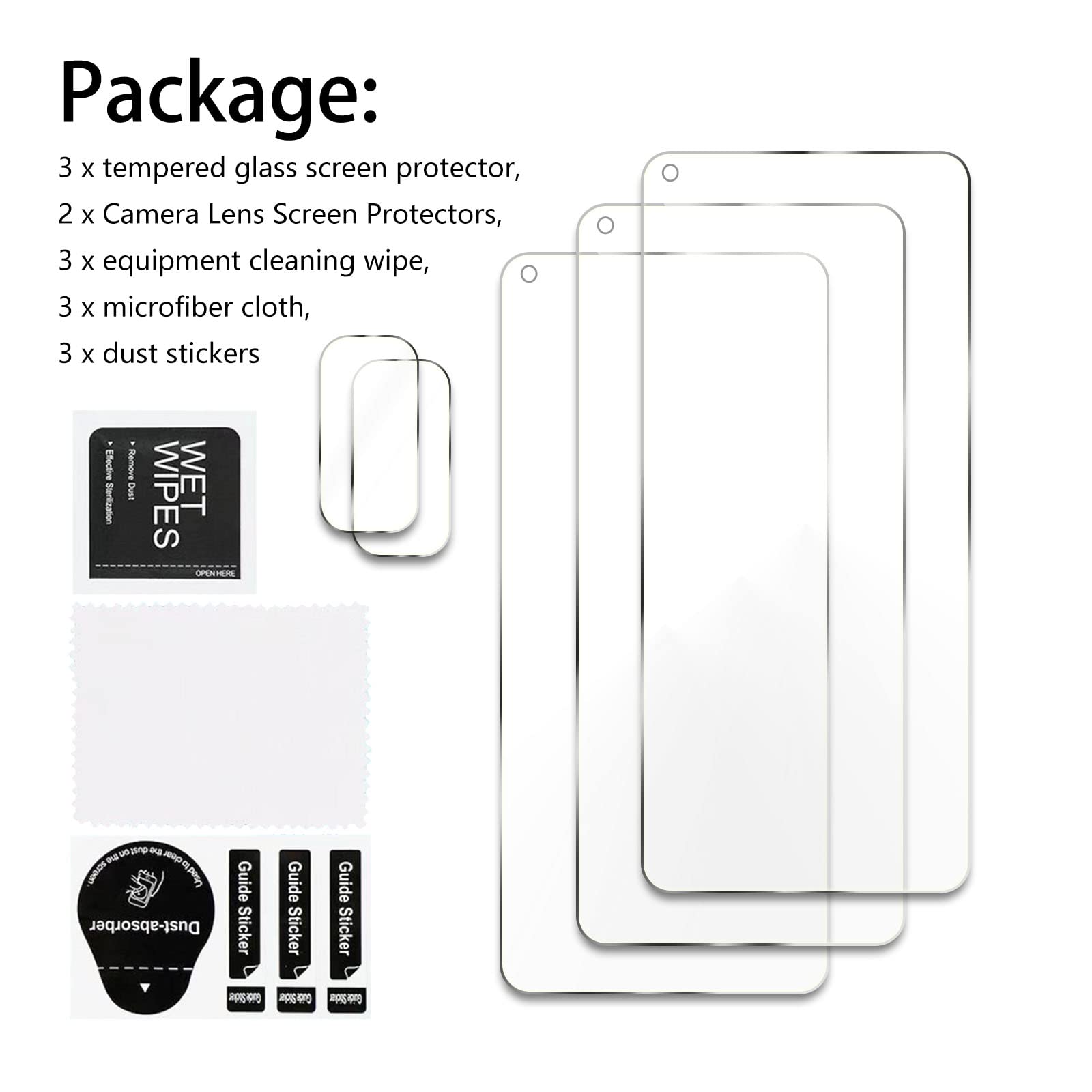 [3+2 Pack] 3 Pack for Xiaomi Mi 10t / Mi 10t Pro HD Clear Tempered Glass Screen Protector +2 Pack Camera Lens Protector, [9H Hardness][Bubble-Free] [Shatter Proof] [Anti-fingerprint [Easy