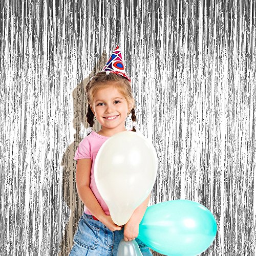 Zealor 8 Pack Foil Curtains Metallic Fringe Curtains Shimmer Curtain for Birthday Wedding Party Christmas Decorations (Silver)