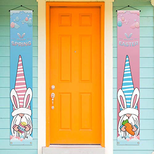 Gnome Easter Decoration Banner Hello Spring&Happy Easter Porch Banner Easter Bunny Egg Decor for Party Spring Party Decor Front Porch Door Yard