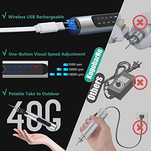 KugobarNe Engraving Pen with 33 bits, USB Rechargeable Mini Engraver Pen for All Materials, Etcher Engraver Tool, Professional DIY Engraving Pen Cordless for Jewelry Glass Wood Stone Metal