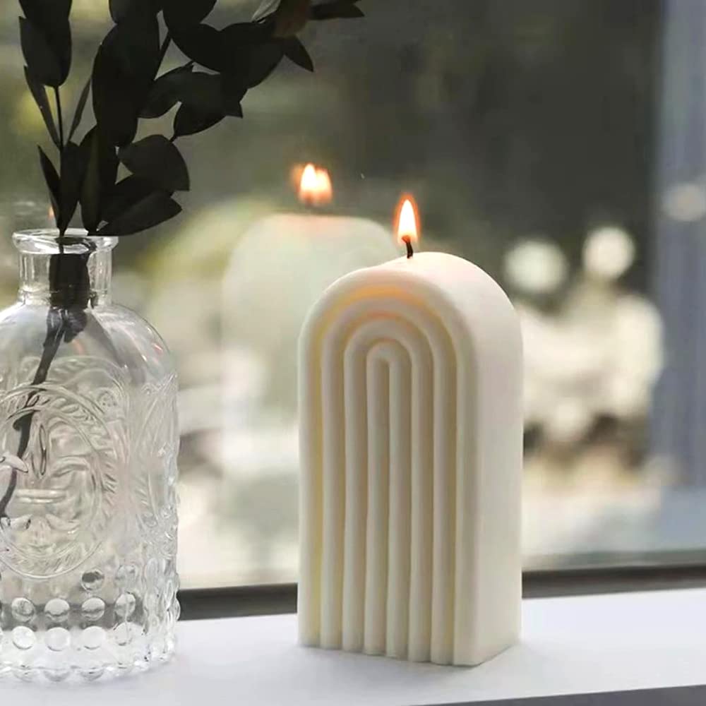 Rainbow Arch Candle Mold, Striped U-Shaped Silicone Mold, Abstract Architectural Resin Moulds for Soap Tray, Handmade Candle, Lotion Bar, Bath Bomb, Cake Home Decoration (4 Ring)