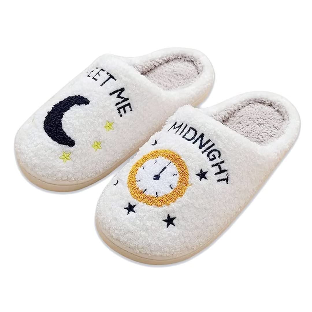 QQGB Meet Me at Midnight Slippers for Women Men Plush Fuzzy Cozy House Slippers Winter Warm Indoor Outdoor Shoes Meet Me-43-44