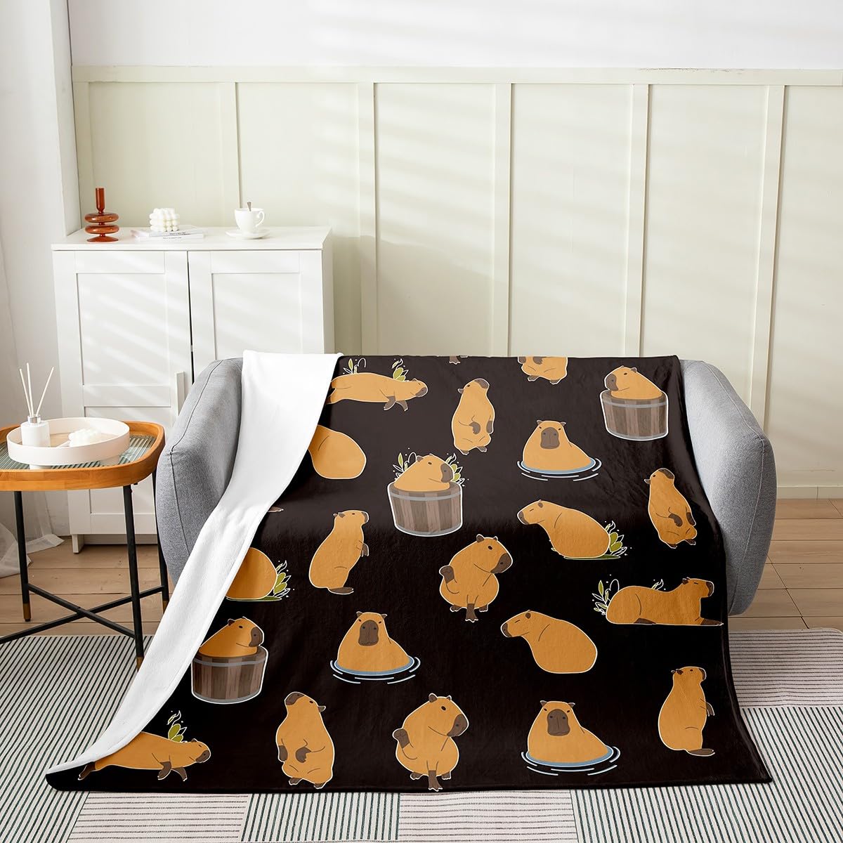 jejeloiu Capybara Flannel Fleece Throw Blanket for Sofa Couch Girls Boys Kids - 40"x50" Animals Lovers All Season Bed Blanket - Cutes Fuzzy Kawaii Black Plush