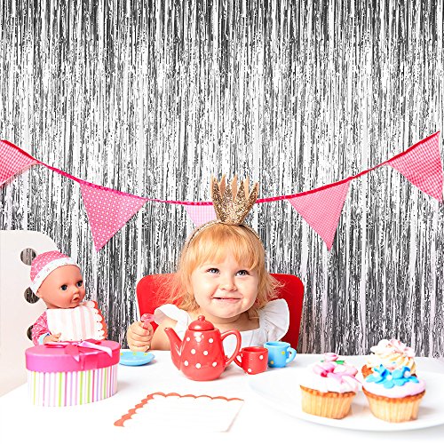 Zealor 8 Pack Foil Curtains Metallic Fringe Curtains Shimmer Curtain for Birthday Wedding Party Christmas Decorations (Silver)