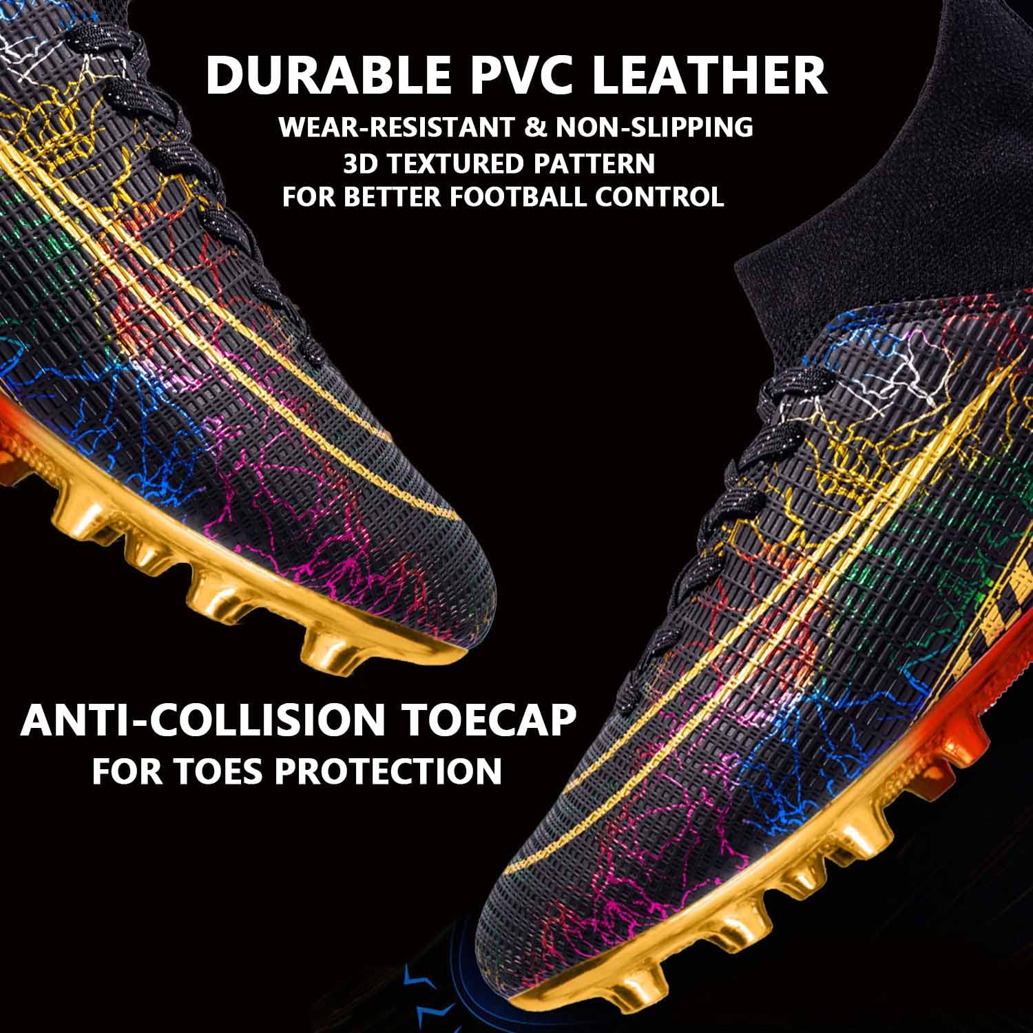 HESBITEUL Mens Soccer Cleats Football Boots Spikes Shoes High-Top Unisex Outdoor Indoor Training Athletic Sneaker