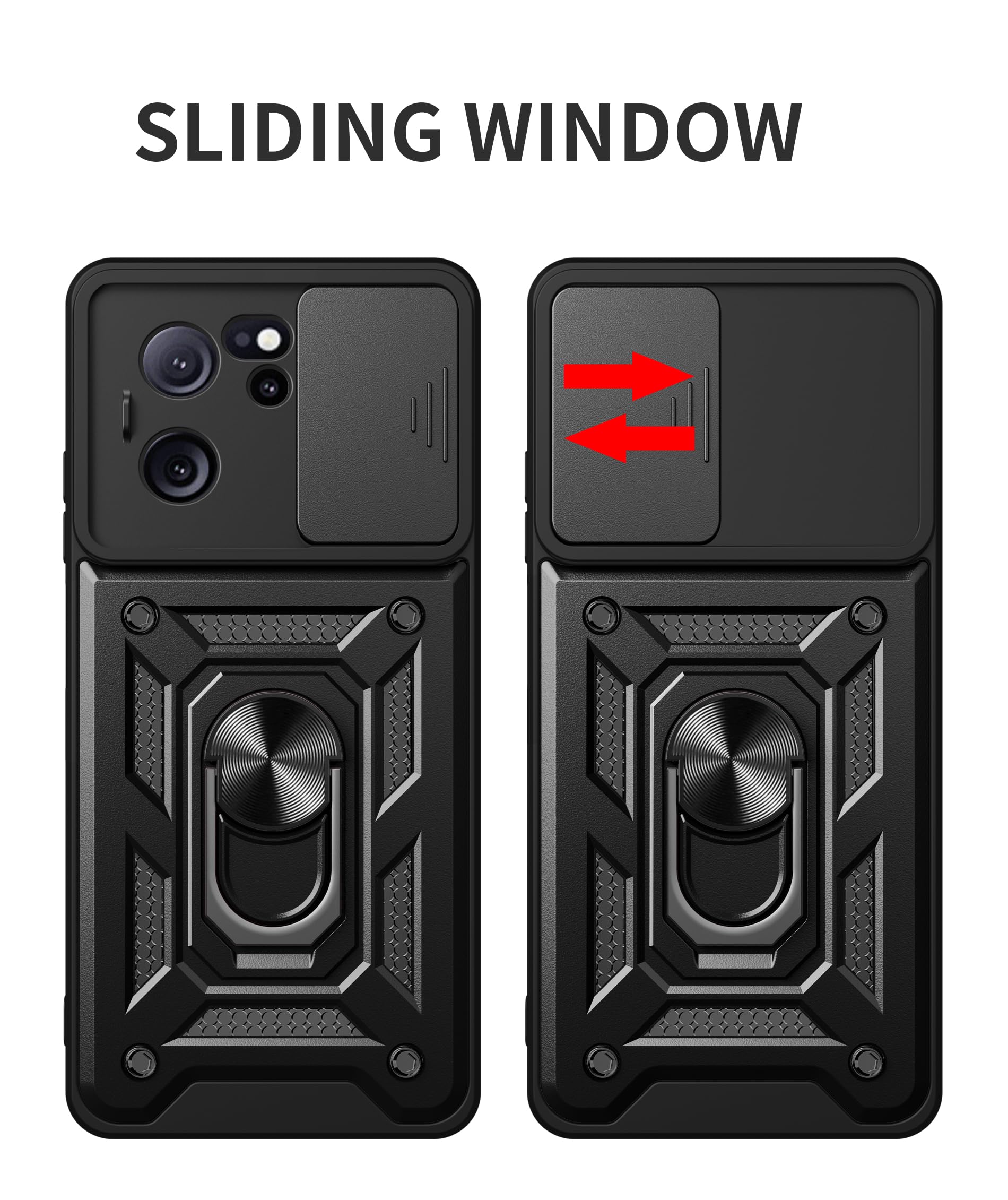 Kainevy for Xiaomi 13T Pro Case Heavy Duty with Camera Protective Cover Xiaomi 13T Pro Case Shockproof with Ring Magnetic Stand Black Aesthetic Cool for Men Boys Durable Case (Black)