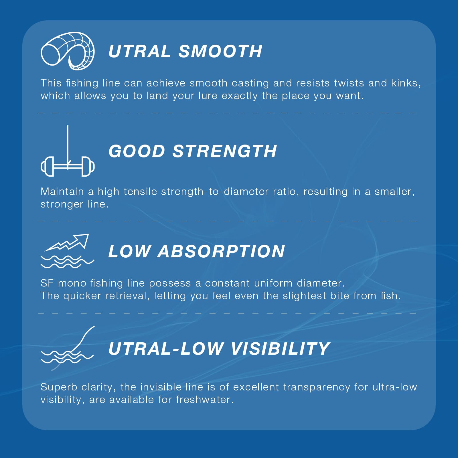 SF 4LB/1.8KG Ultra Smooth Monofilament Fishing Line with Spool Mono String Clear Nylon Invisible Fishing Wire 110YDS 0.18MM