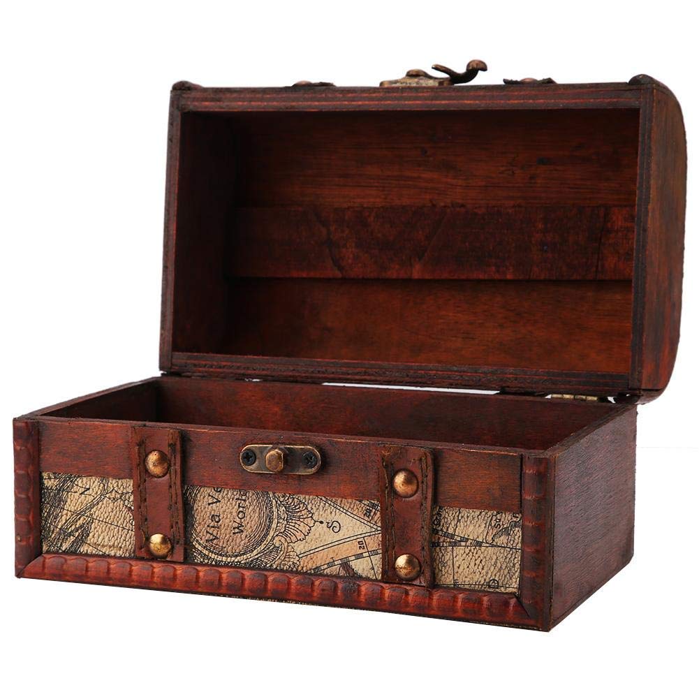 ZJchao Vintage Boxes, Wooden Box Jewelry Storage Case Handmade Treasure Chest Storage Box Vintage Wood Box Vintage Wooden Box Decoration Wood Storage Organizer for Jewelry