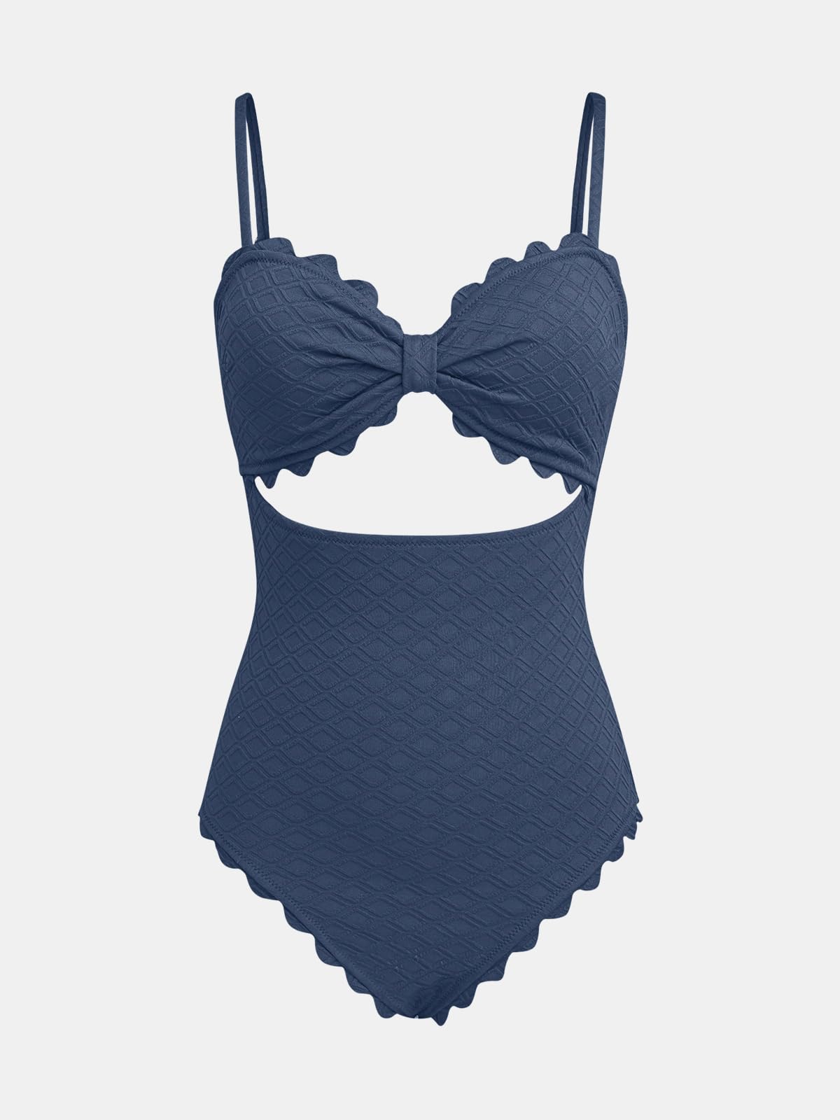 CUPSHE Women's One Piece Swimsuit Sexy Cutout Scallop Trim Bathing Suit, M Dark Blue