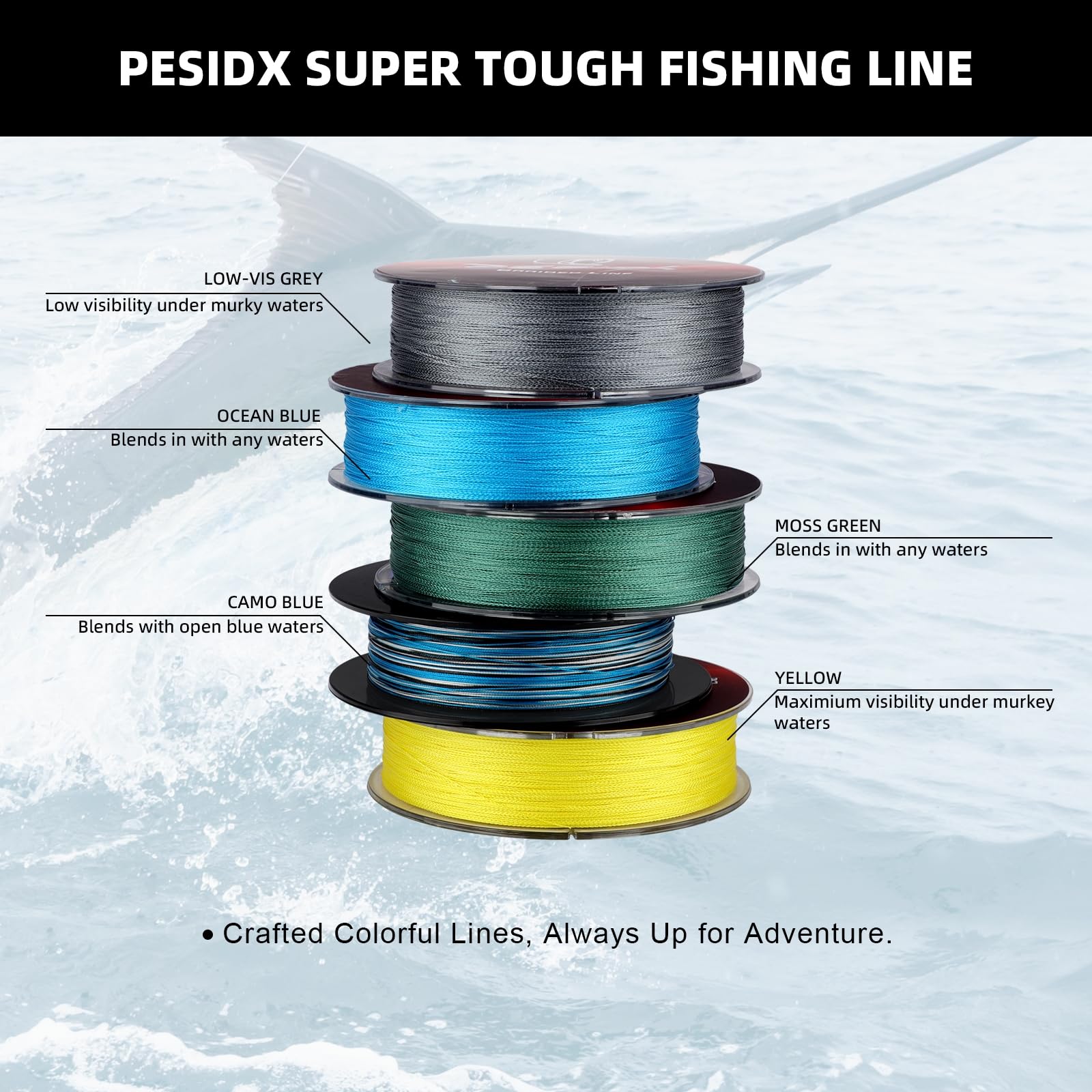 Pesidx Braided Fishing Line, Abrasion Resistant Braided Lines, High Sensitivity and Zero Stretch, 4 Strands to 8 Strands with Smaller Diameter