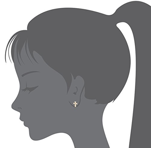14k Gold Plated Brass Cross Cubic Zirconia Screwback Baby Girls Earrings with Sterling Silver Post