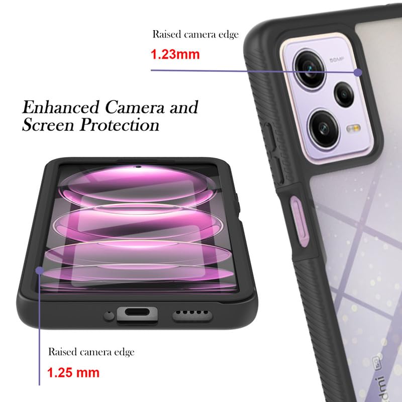 DETUOSI Xiaomi Redmi Note 12 Pro 5G Phone Case, Built in Screen Protector, Redmi Note 12 Pro Shockproof Case [360 Full Body Protection], 3 in 1 Protective Phone Case for Xiaomi Poco X5 Pro, Black