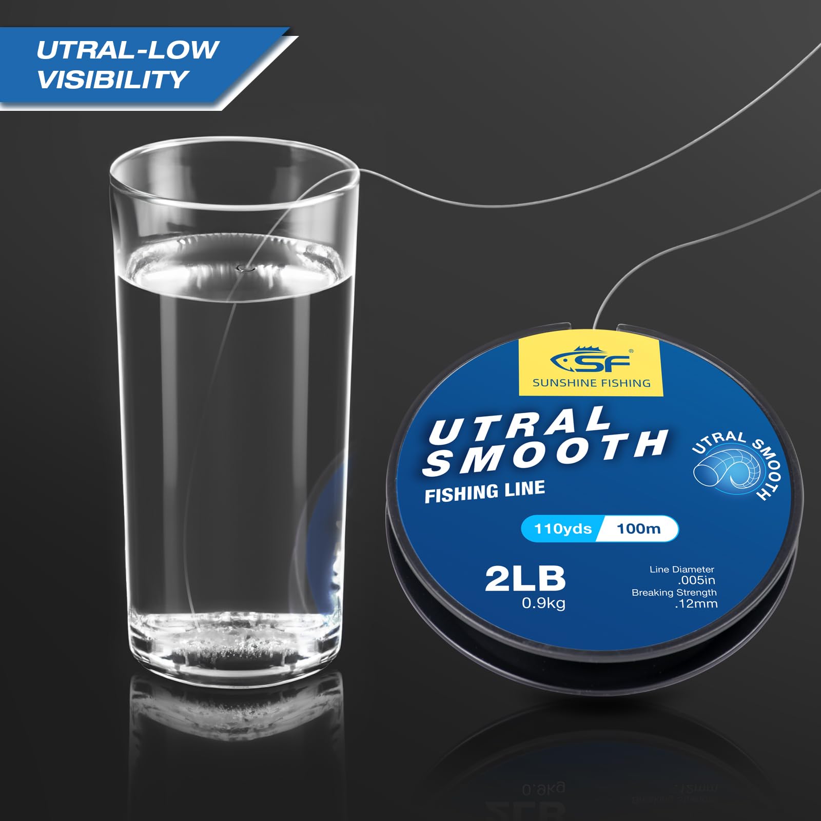 SF 4LB/1.8KG Ultra Smooth Monofilament Fishing Line with Spool Mono String Clear Nylon Invisible Fishing Wire 110YDS 0.18MM