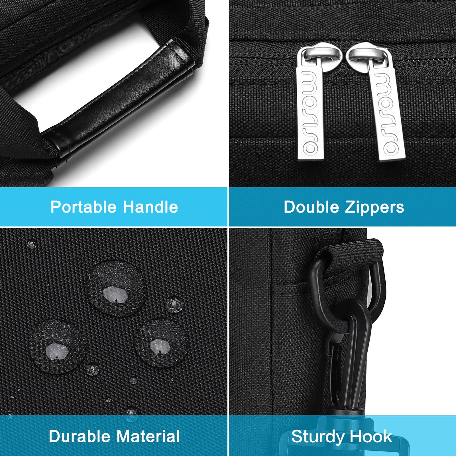 MOSISO Laptop Shoulder Bag Compatible with MacBook Air/Pro,13-13.3 inch Notebook,Compatible with MacBook Pro 14 inch M4 M3 M2 M1 with 2 Raised&1 Flapover&1 Horizontal Pocket&Handle&Belt, Black
