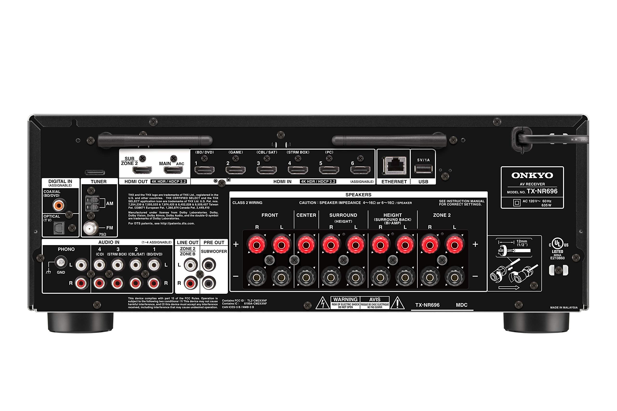 Onkyo TX-NR696 Smart AV Receiver Works with Sonos | 4K Ultra HD | AirPlay 2 | Dolby Atmos (2019 Model) (Renewed)