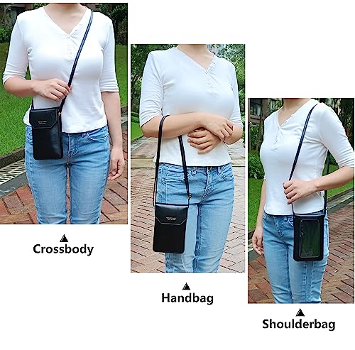 Women's Crossbody handbags Small Black Purse Handbags for Women Classic Shoulder Bag PU Leather Touch Screen Cell Phone Purse Womens Wallet with Adjusted Strap