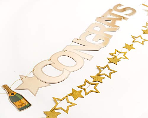 PapaKit Congrats Celebration Bunting Banner and Glitter Stars Garland Decoration Party Supply | Graduation Retirement Engagements Promotion