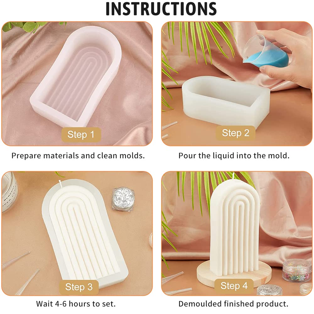 Rainbow Arch Candle Mold, Striped U-Shaped Silicone Mold, Abstract Architectural Resin Moulds for Soap Tray, Handmade Candle, Lotion Bar, Bath Bomb, Cake Home Decoration (4 Ring)