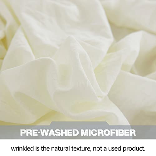 HIG 3 Piece Farmhouse Ruffled Skirt Bedspread Set King, Chic Ivory Diamond Stitched Coverlet with 30" Drop Dust Ruffle, French Country Bedding Collections for Bedroom Decor, Washed Microfiber (Elain)