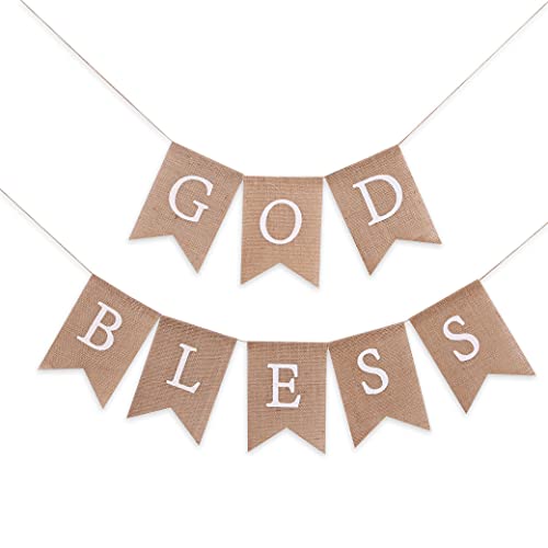 God Bless Burlap Banner - Religious Banner , First Communion Banner , Photo Decoration Props , Christening Banner , Party Photo Backdrop (God Bless Banner)
