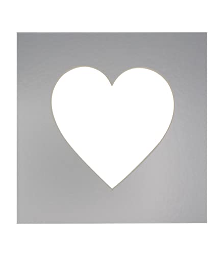 11x11 Mat Bevel Cut for 7x7 Photos - Precut Metallic Silver Heart Shaped Photo Mat Board Opening - Acid Free Matte to Protect Your Pictures - Bevel Cut for Family Photos, Pack of 1 Matboard Show Kit