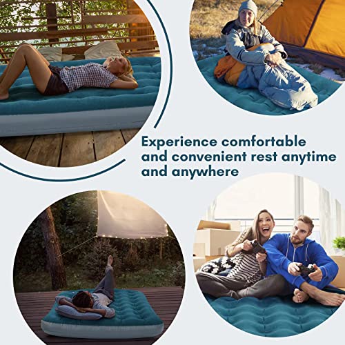 Full Size Air Mattress Double Air Bed with Foot Pump - Foldable Blow Up Mattresses with Flocked top - Portable Inflatable Beds with Patch Kit for Backpacking Tent Camping/Home/Traveling (75"*54")