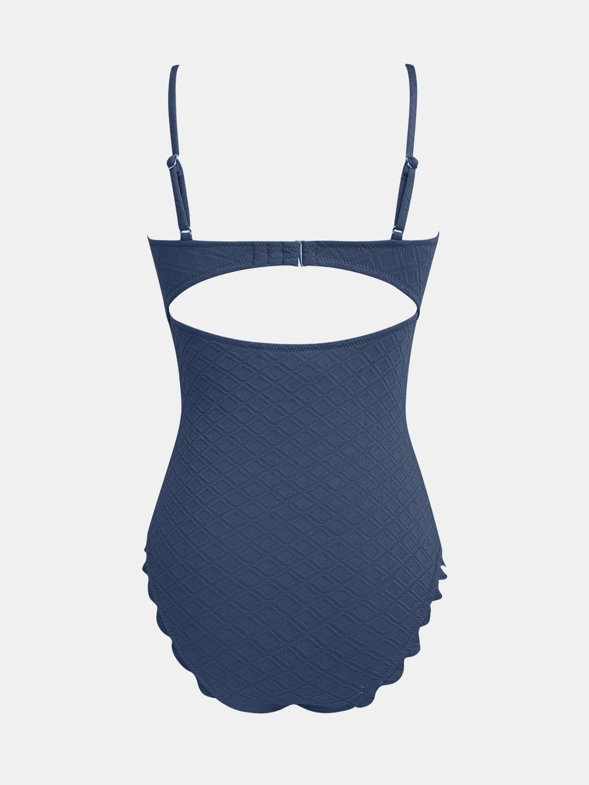 CUPSHE Women's One Piece Swimsuit Sexy Cutout Scallop Trim Bathing Suit, M Dark Blue