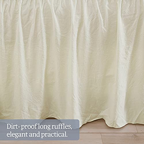 HIG 3 Piece Farmhouse Ruffled Skirt Bedspread Set King, Chic Ivory Diamond Stitched Coverlet with 30" Drop Dust Ruffle, French Country Bedding Collections for Bedroom Decor, Washed Microfiber (Elain)