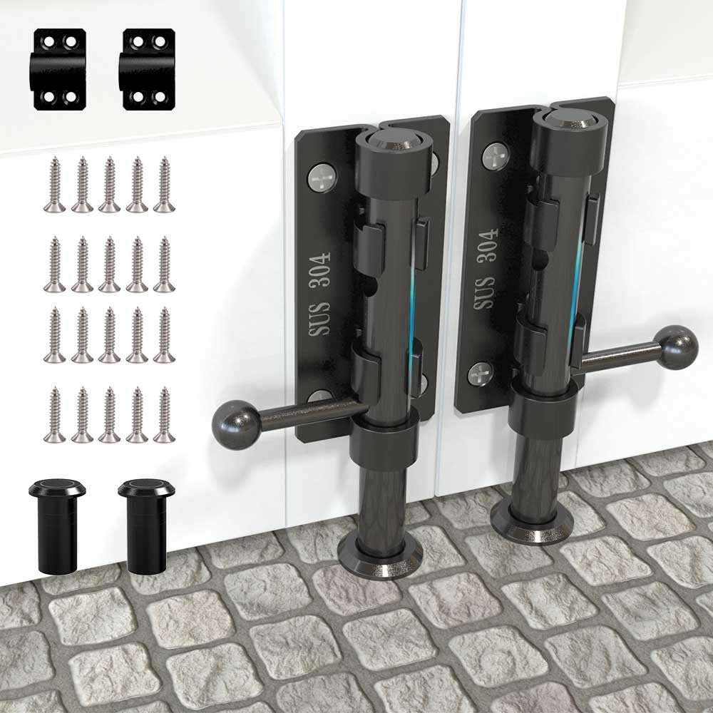 Heavy Duty Slide Bolt Gate Latch Hardwareh, 6.3 Inch Heavy Duty Solid 304 Stainless Steel Security Bolt for Wooden Fence/Shed Door/Yard Door/Barn Door/Interior and Outdoor Latch (2PCS Black)