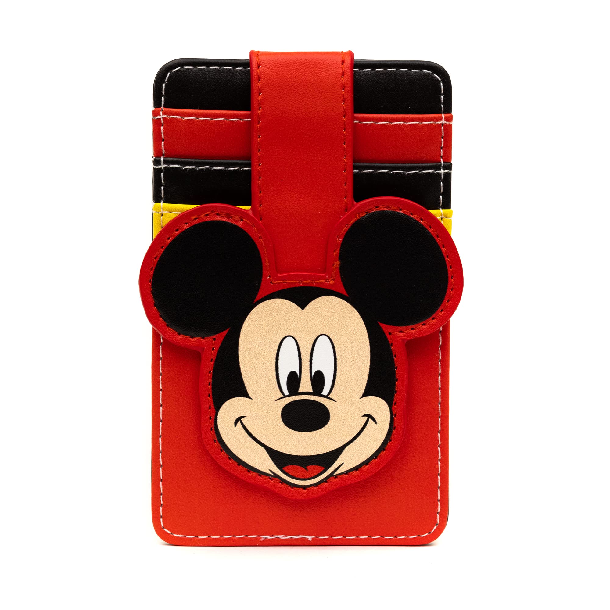 Buckle-Down Disney Wallet, Character Wallet ID Card Holder, Mickey Mouse Smiling Face, Red, Vegan Leather
