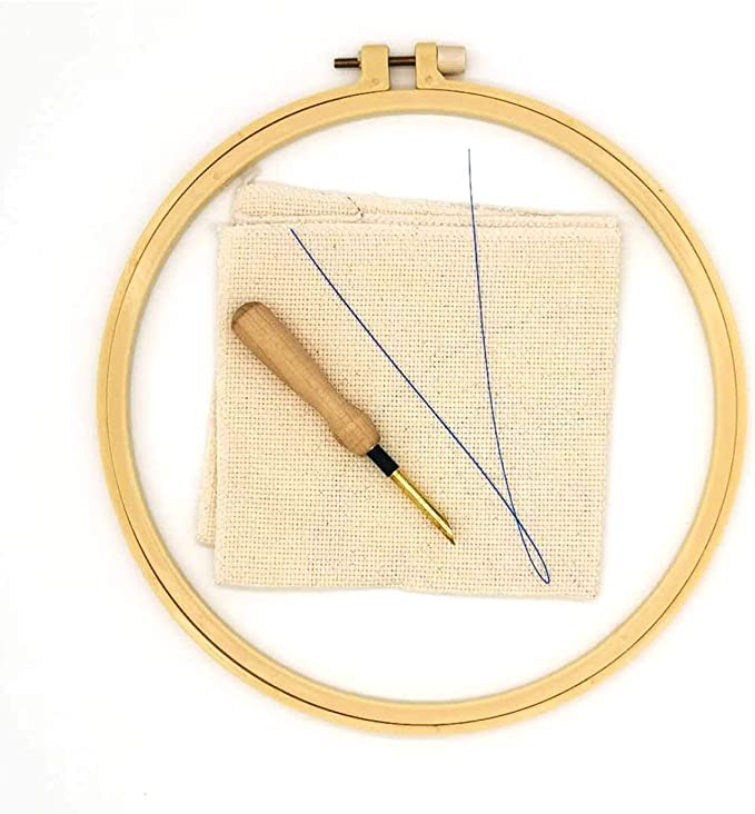 Easy Smaller Size DIY Craft Punch Needle Embroidery Kits Rug for Starter Kits with Stamped Color Pattern with Instruction,Yarn and Wood Needle Pen,15cm Hoop (White Kitten)