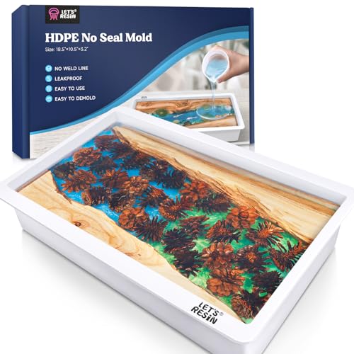LET'S RESIN Large Resin Molds Silicone, 18 X 10 Inch HDPE Resin Table Molds No Seal Rectangle Form, Thick Big Silicone Molds for Epoxy Resin, Resin River Table, Large Resin Tray