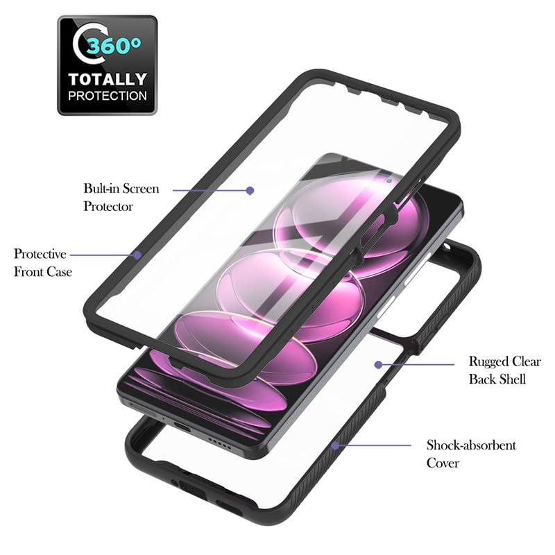 DETUOSI Xiaomi Redmi Note 12 Pro 5G Phone Case, Built in Screen Protector, Redmi Note 12 Pro Shockproof Case [360 Full Body Protection], 3 in 1 Protective Phone Case for Xiaomi Poco X5 Pro, Black