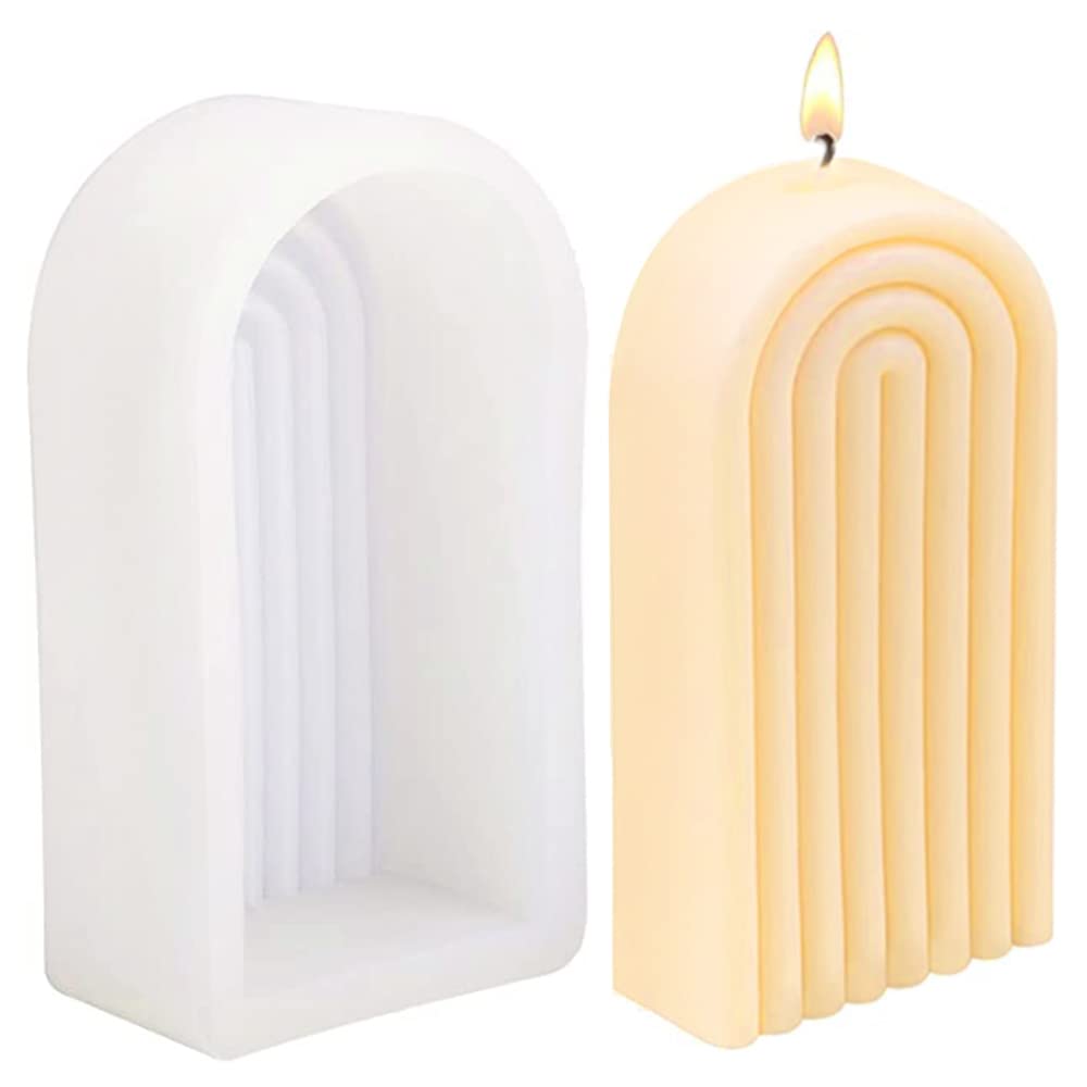 Rainbow Arch Candle Mold, Striped U-Shaped Silicone Mold, Abstract Architectural Resin Moulds for Soap Tray, Handmade Candle, Lotion Bar, Bath Bomb, Cake Home Decoration (4 Ring)