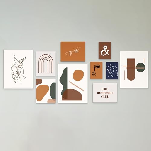 BigWig Prints Mid Century Modern Wall Art - Bauhaus Wall Art, Boho Decor, Burnt Orange Decor, Modern, Gallery Set, Abstract Artwork -Unframed 10 Pack