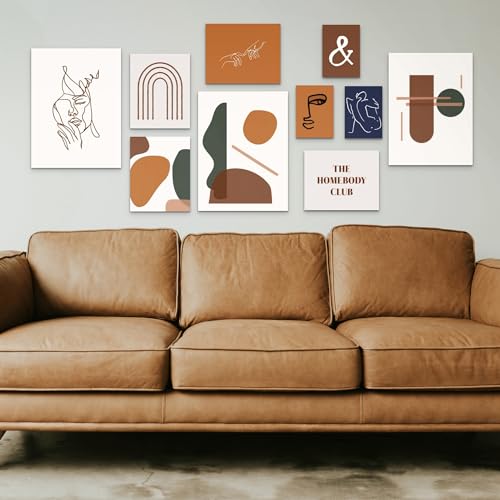 BigWig Prints Mid Century Modern Wall Art - Bauhaus Wall Art, Boho Decor, Burnt Orange Decor, Modern, Gallery Set, Abstract Artwork -Unframed 10 Pack