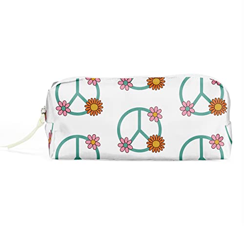 Pencil Pouch Pencil Case Pencil Bag Pen Case Pouch Box Organizer for Teen Girls Boys School Students Waterproof Zipper Pouch for Office Supplies Makeup, Groovy Hippie Retro Flower Peace Sign Decor