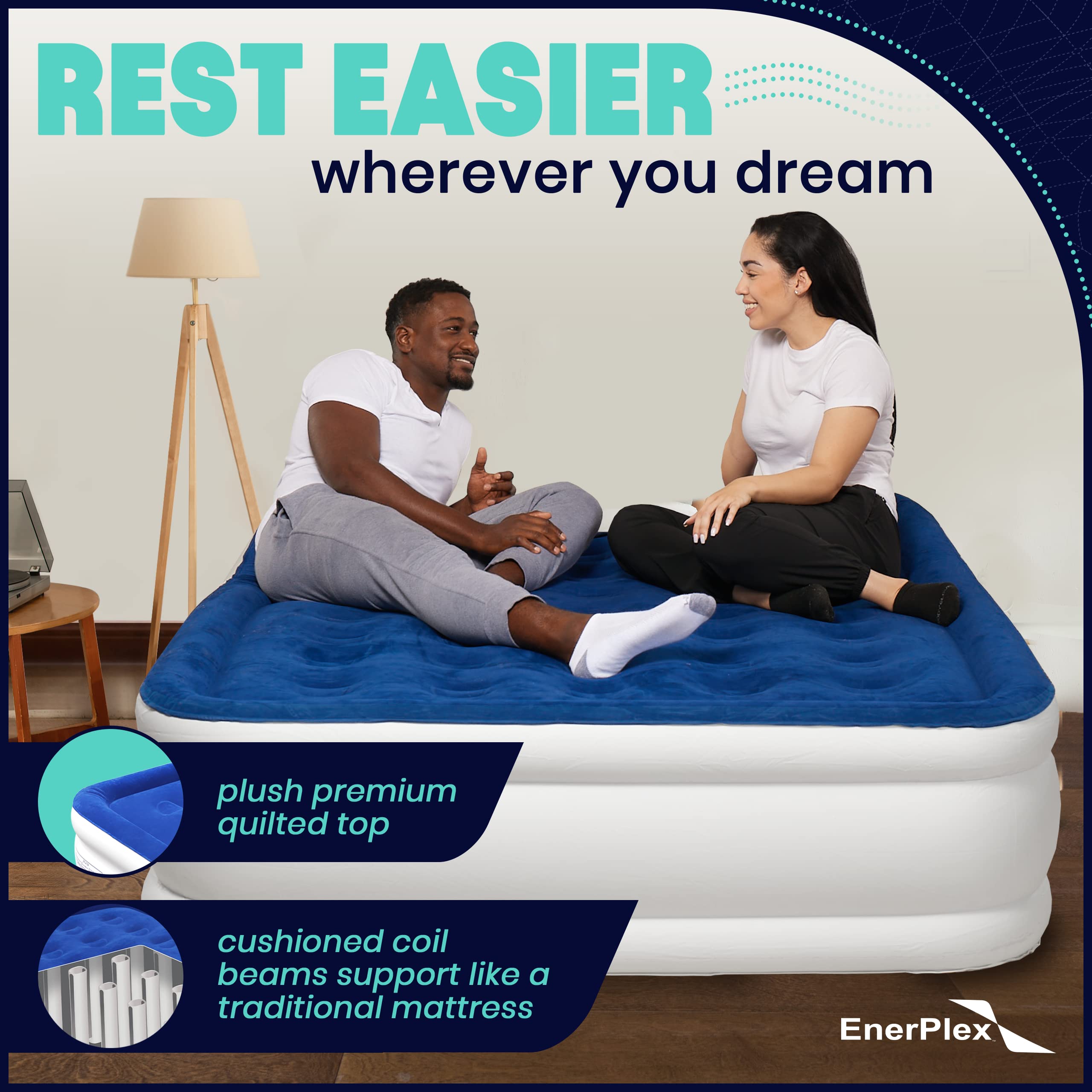 EnerPlex Twin Air Mattress with Built-in Pump - 13 Inch Double Height Inflatable Mattress for Camping, Home & Portable Travel - Durable Blow Up Bed with Dual Pump - Easy to Inflate/Quick Set UP