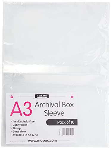 Artcare 15142001 45.5 x 0.1 x 35.5 cm A3 Synthetic Material Archival Unpunched Box Sleeves, Pack of 10, Clear