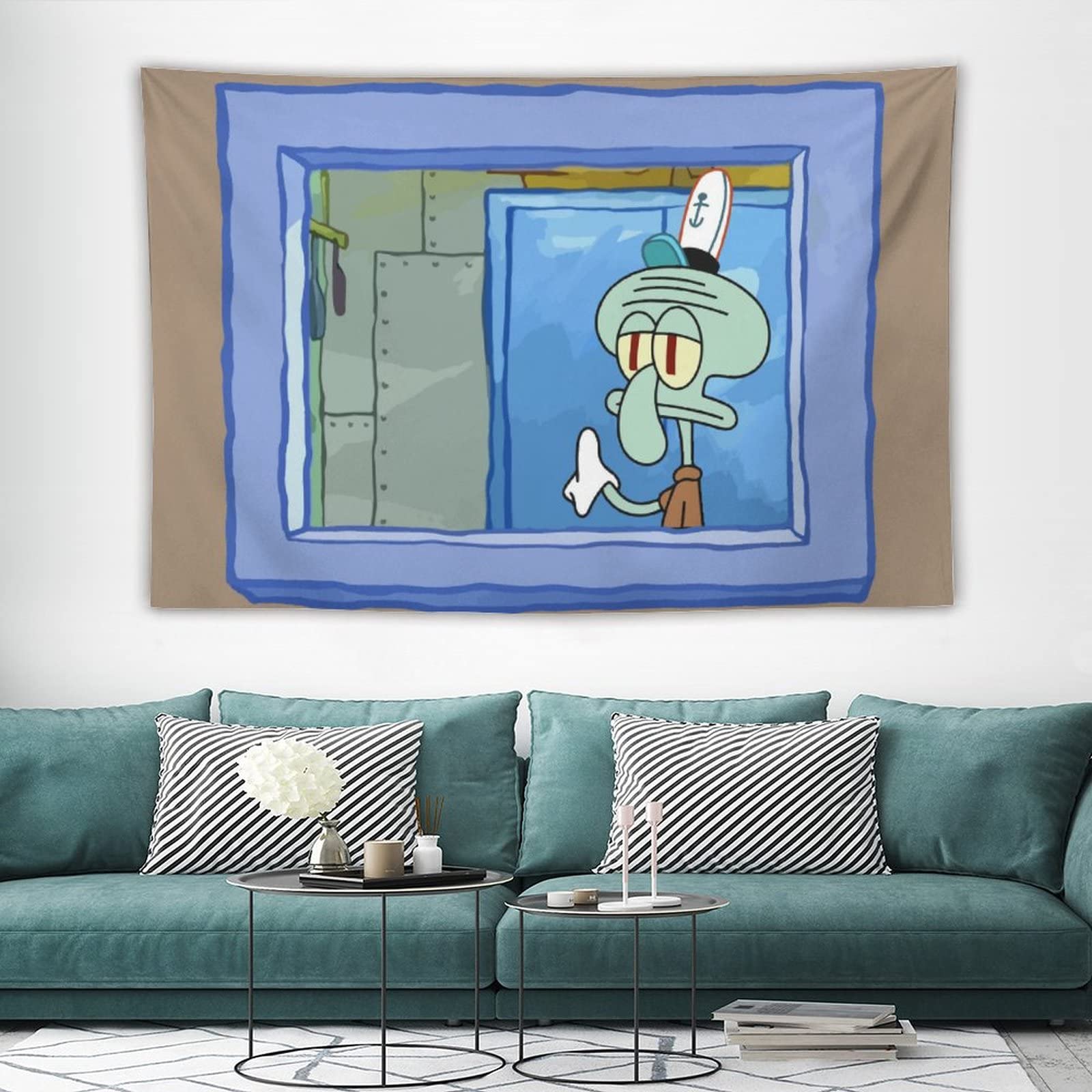 DOBOER Squidward in Window Tapestry for College Dorm, Bedroom and Living Room Home Decor, Funny Anime Wall Tapestries Hanging for Men 40"x60"
