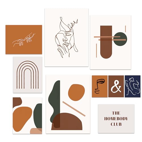 BigWig Prints Mid Century Modern Wall Art - Bauhaus Wall Art, Boho Decor, Burnt Orange Decor, Modern, Gallery Set, Abstract Artwork -Unframed 10 Pack