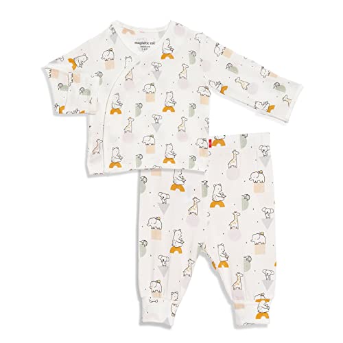 Magnetic Me Layette Baby Outfit Easy Close 3 Piece Soft Modal Set - Kimono Top, Footed Pants and Newborn Hat - New Kid On The Block 0-3 Months