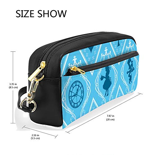 Kuizee Pencil Case Pouch Pen Bag Pen Case Wonderland Blue Small Students Stationery Pouch Zipper Bag School Office PU Leather 8 Inch