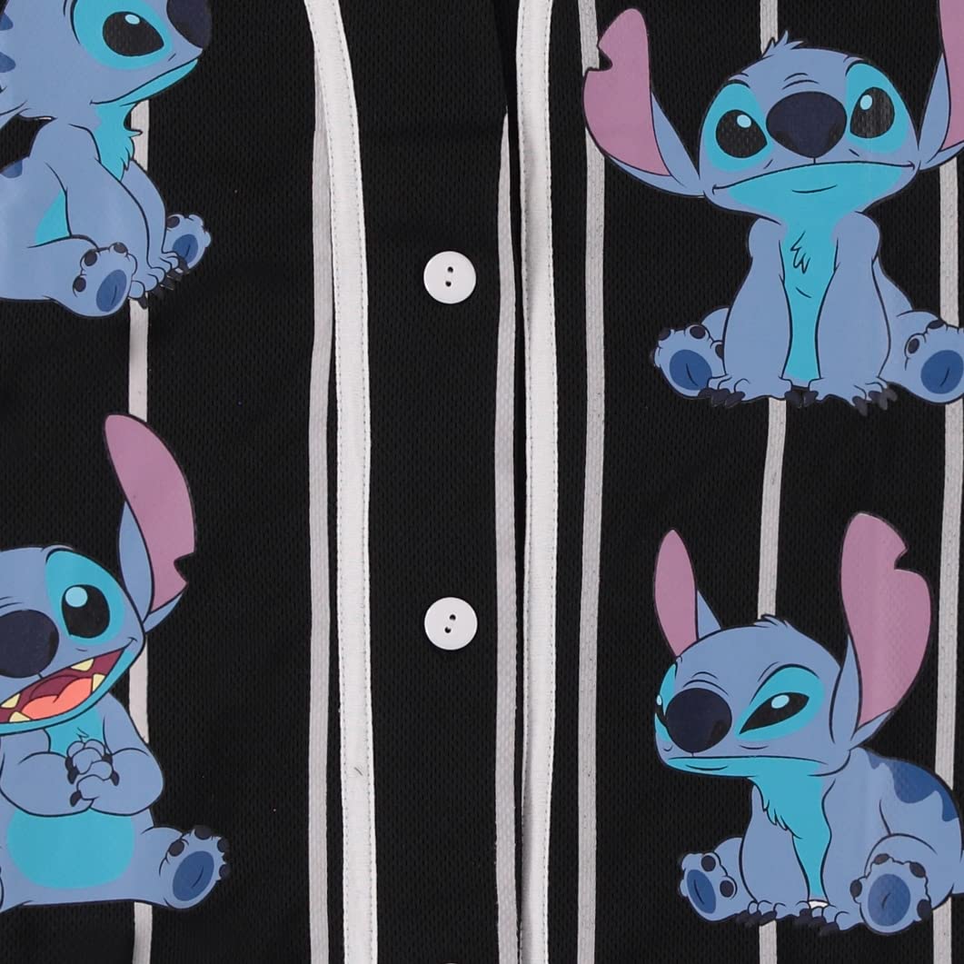 Disney Ladies Lilo and Stitch Shirt - Ladies Classic Lilo and Stitch Baseball Jersey Lilo and Stitch Mesh Jersey (Black, Medium)